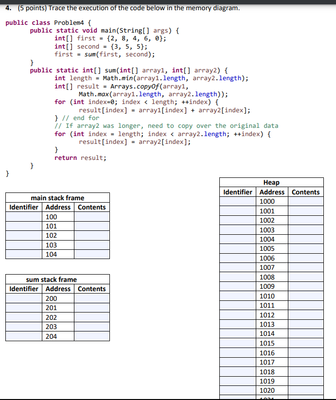 Solved trace the code using java(5 points) Trace the | Chegg.com Solved trace the code using java(5 points) Trace the | Chegg.com