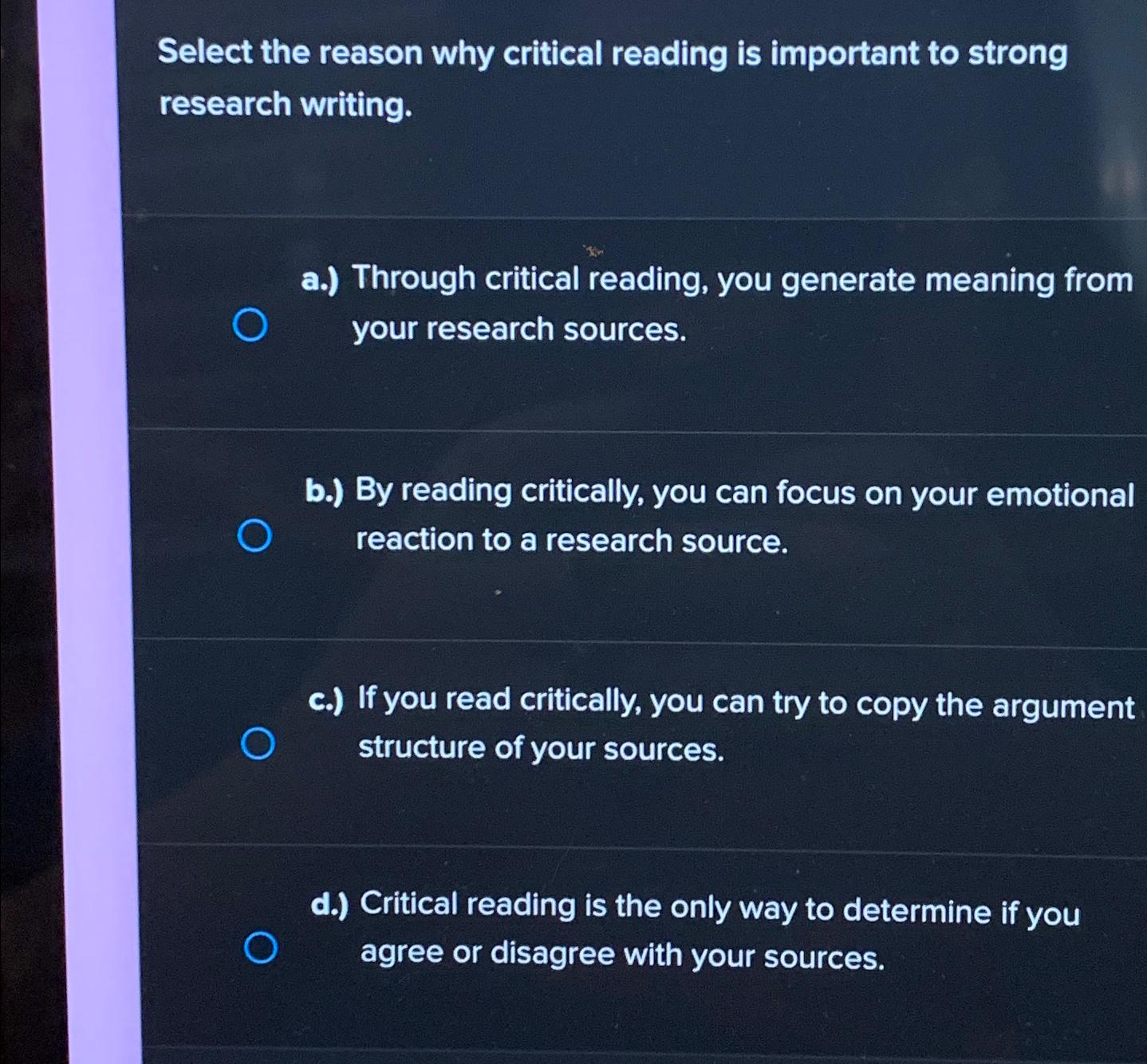 Solved Select the reason why critical reading is important | Chegg.com