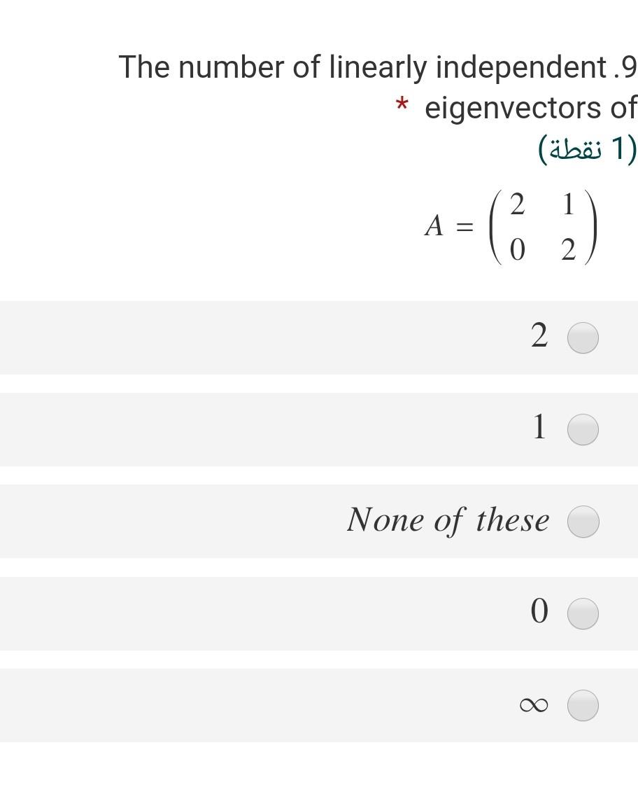 Solved The number of linearly independent.9 * eigenvectors | Chegg.com