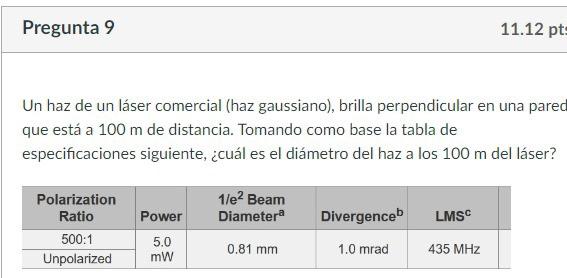 Solved En Óptica, Un haz de un láser comercial (haz | Chegg.com