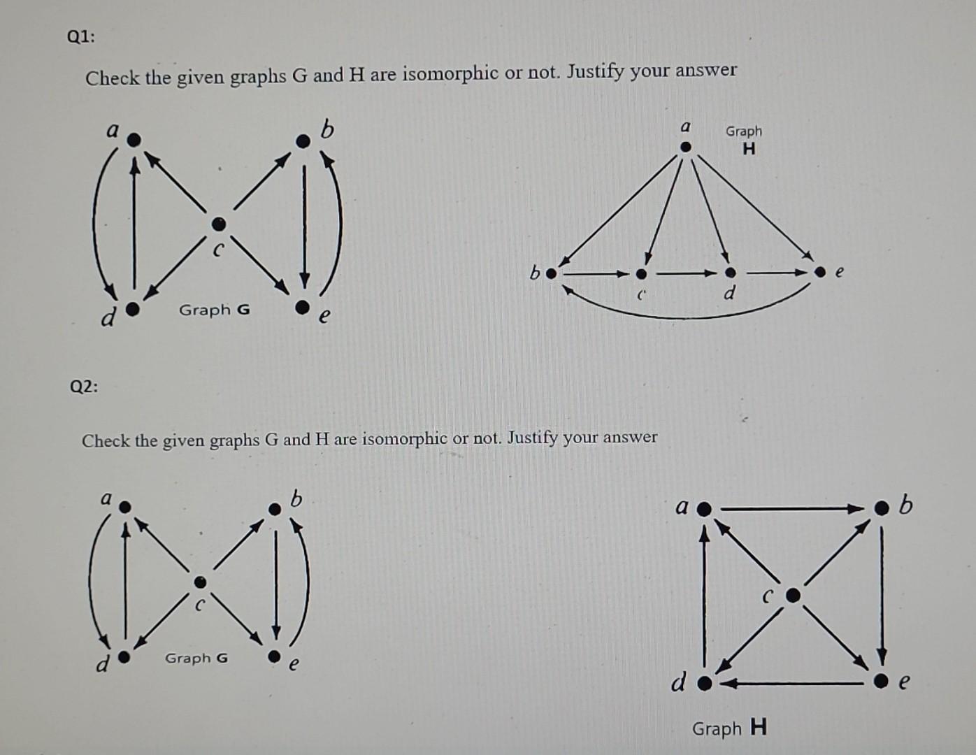 Solved Check the given graphs G and H are isomorphic or not. | Chegg.com