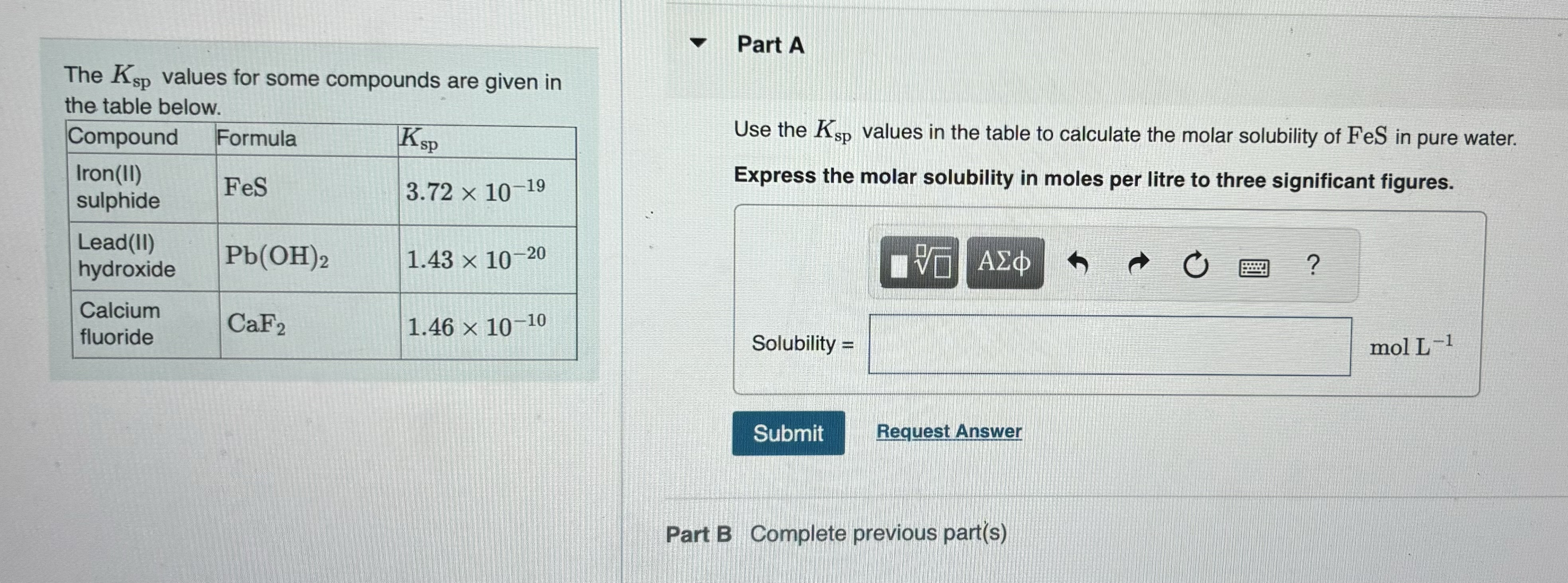 Solved The Ksp ﻿values for some compounds are given inthe | Chegg.com