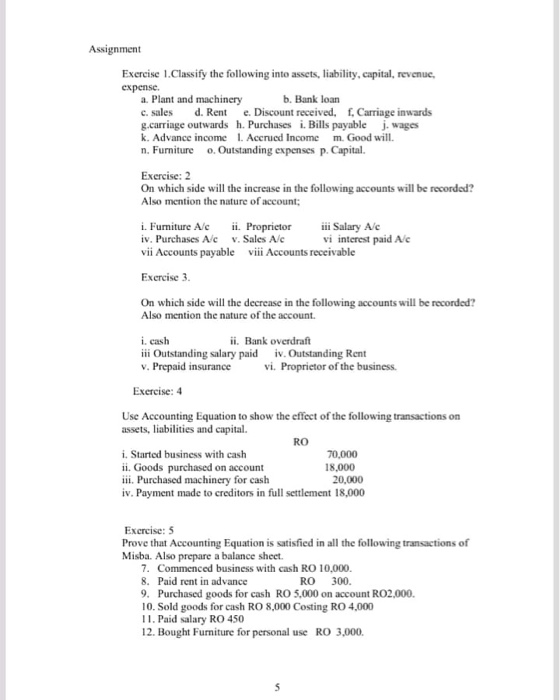 Solved Assignment Exercise 1. Classify the following into | Chegg.com