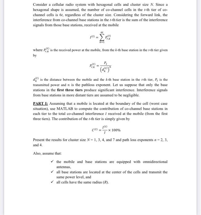 Consider a cellular radio system with hexagonal cells | Chegg.com