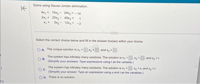 Solved Solve using Gauss-Jordan elimination. | Chegg.com
