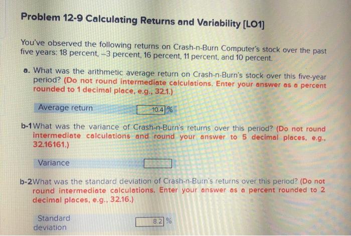 Solved Problem 12-9 Calculating Returns and Variability | Chegg.com