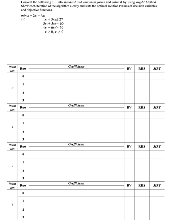 Solved Convert the following LP into standard and canonical | Chegg.com