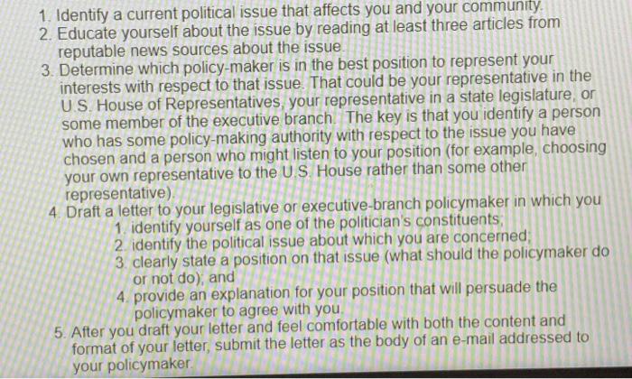 1. Identify a current political issue that affects | Chegg.com