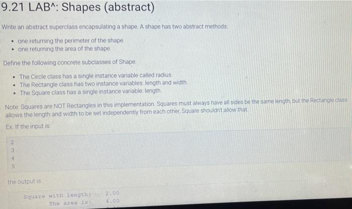 Solved 9.21 LAB“: Shapes (abstract) Write an abstract | Chegg.com