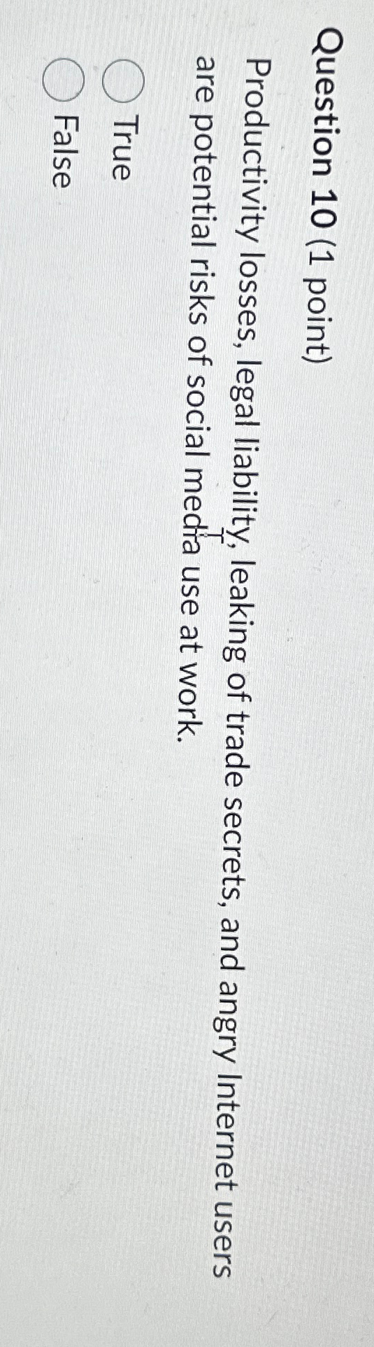 Solved Question 10 (1 ﻿point)Productivity losses, legal | Chegg.com