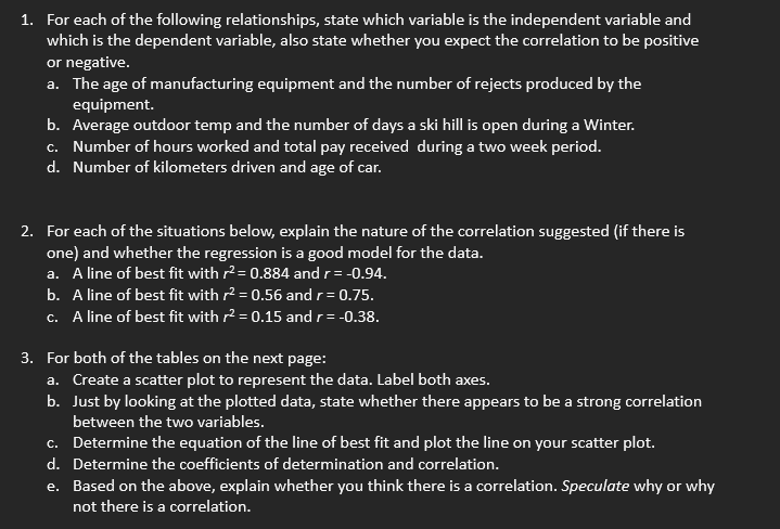 Solved For each of the following relationships, state which | Chegg.com
