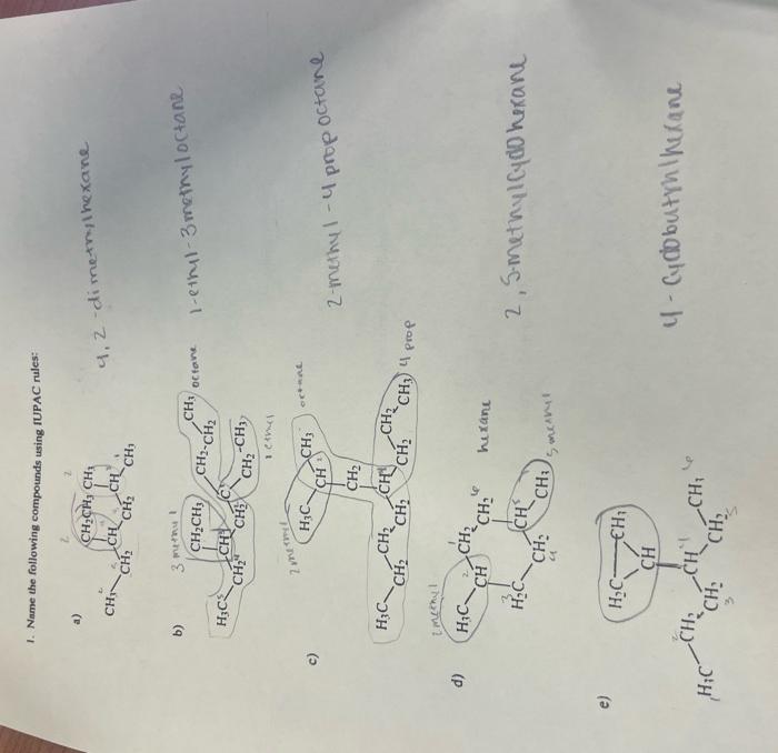 Solved 1. Name the following compounds using IUPAC rules: | Chegg.com