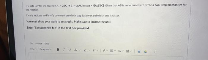 Solved The rate law for the reaction A2+2BC→B2+2AC is rate | Chegg.com