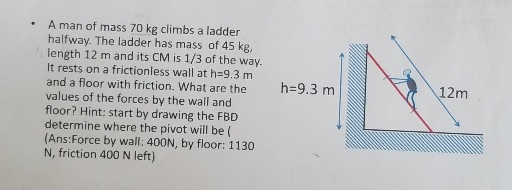 Solved - A man of mass 70 kg climbs a ladder halfway. The | Chegg.com