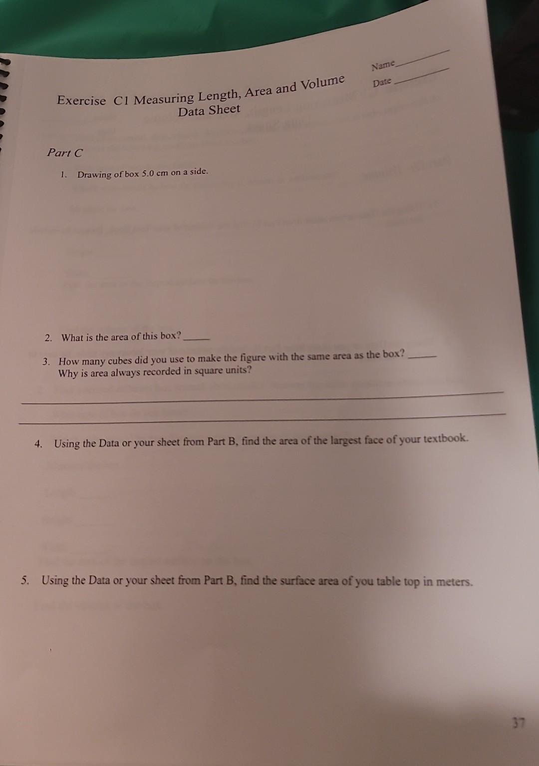 Solved Part C 1. Drawing of box 5.0 cm on a side. 2. What is | Chegg.com