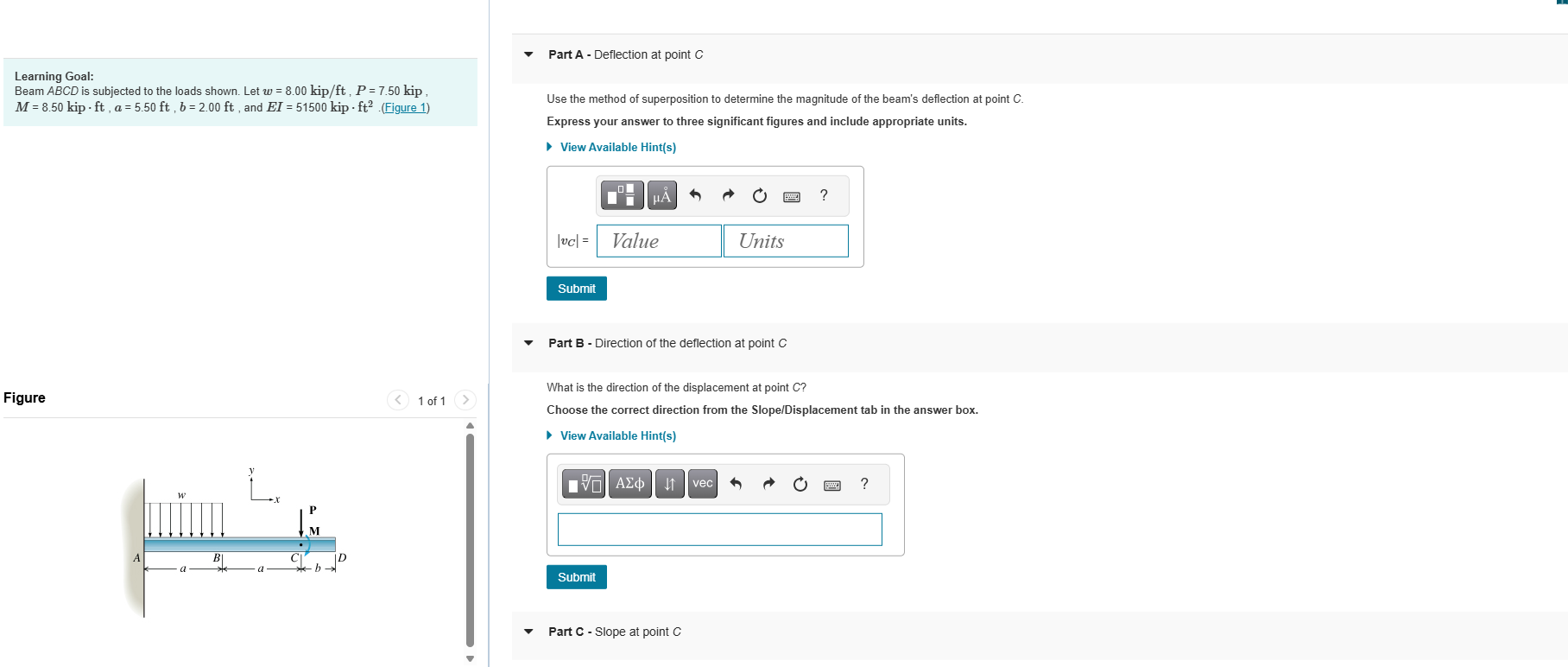 Part A - ﻿Deflection at ﻿point CLearning Goal:Beam | Chegg.com