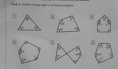 Solved Task 1: Find the missing angle ' x ' ﻿in the given | Chegg.com