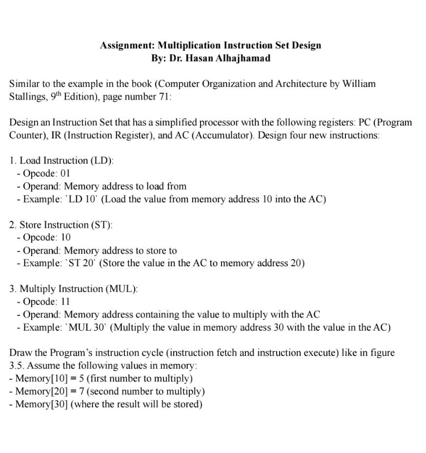 Solved Assignment: Multiplication Instruction Set Design By: | Chegg.com