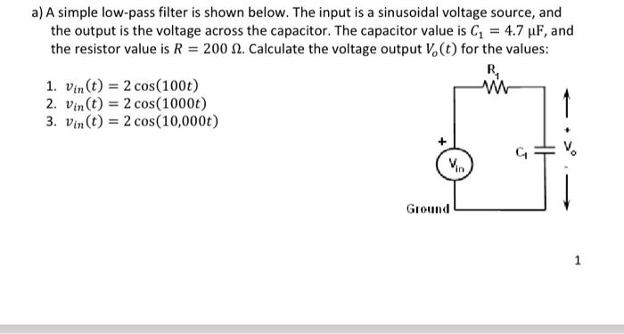 Solved a) A simple low-pass filter is shown below. The input | Chegg.com