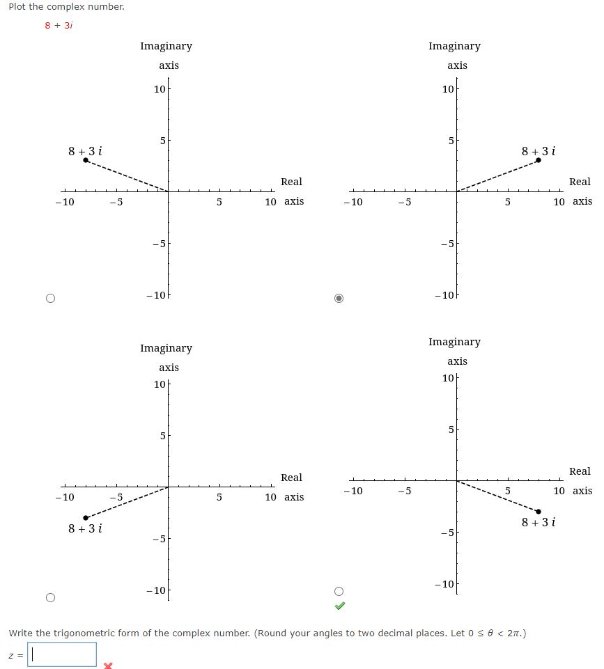 Solved Plot the complex number.8+3iTmmainnu. | Chegg.com