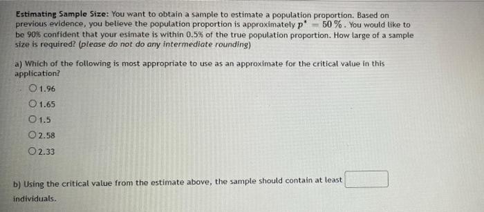 Solved Estimating Sample Size: You want to obtain a sample | Chegg.com