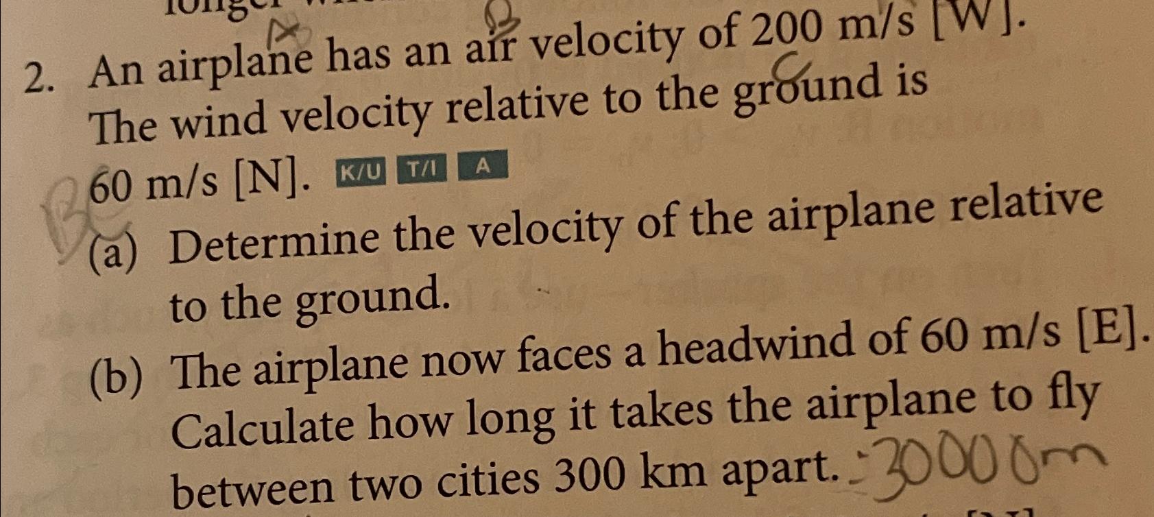 Solved An airplane has an air velocity of 200ms[W]. ﻿The | Chegg.com