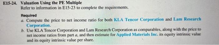 5-24. Valuation Using the PE Multiple Refer to | Chegg.com