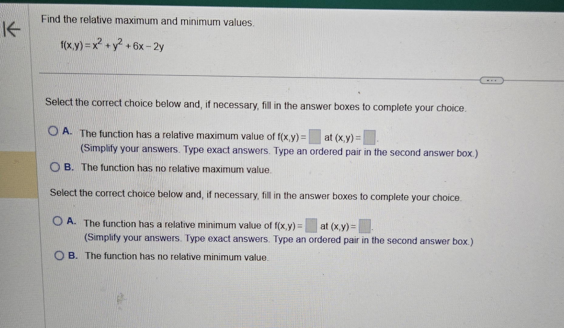 Solved Find the relative maximum and minimum | Chegg.com