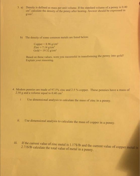 Solved Lab 3 - Physical and Chemical Properties - Gold Penny | Chegg.com