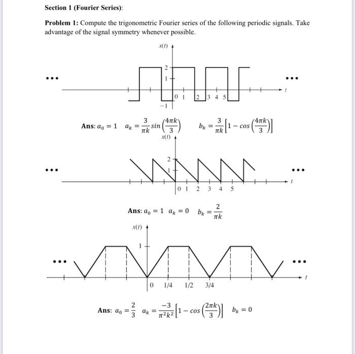 Solved Problem 1: Compute the trigonometric Fourier series | Chegg.com