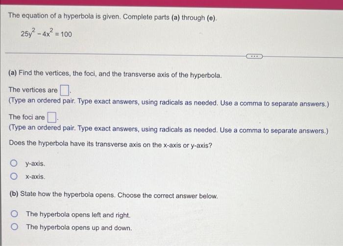 Solved The equation of a hyperbola is given. Complete parts | Chegg.com