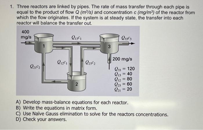 Solved 1. Three reactors are linked by pipes. The rate of | Chegg.com