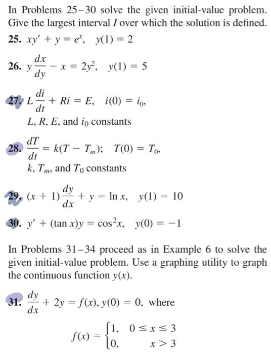 Solved In Problems 25-30 solve the given initial-value | Chegg.com