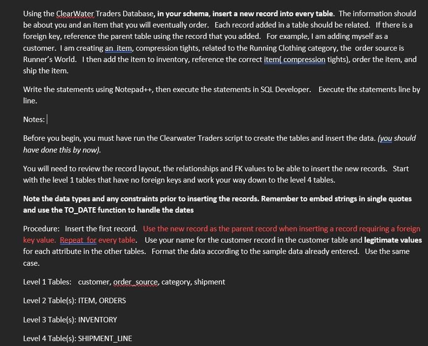 Solved Using the ClearWater Traders Database, in your | Chegg.com
