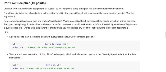 Solved Part Five: Decipher ( 10 points) Continue from last | Chegg.com