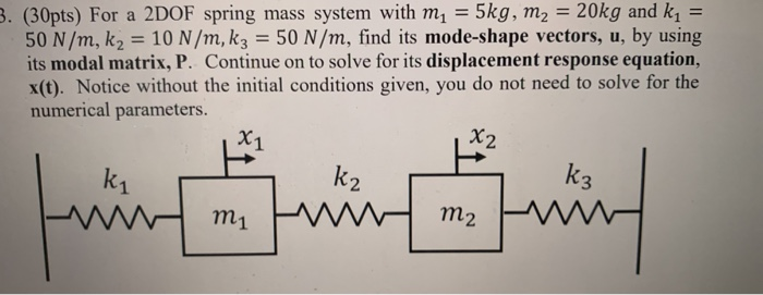 Solved = 3. (30pts) For a 2DOF spring mass system with mı = | Chegg.com