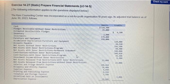 Solved Exercise 14-27 (Static) Prepare Financial Statements | Chegg.com