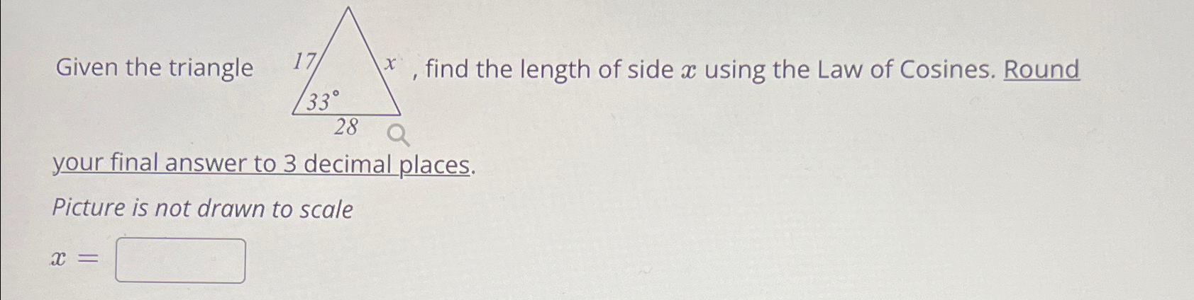 Solved Given the triangle find the length of side x ﻿using | Chegg.com