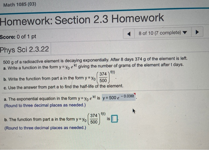 Solved Math 1085 (03) Homework: Section 2.3 Homework 8 of 10 | Chegg.com