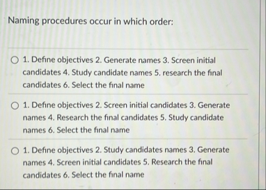 Solved Naming procedures occur in which order:Define | Chegg.com