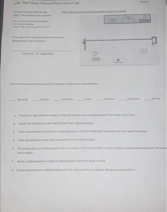 Solved 203 LAB: PhET Wave Characteristics Virtual Lab | Chegg.com