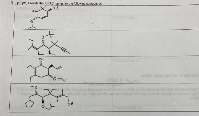 Solved 1) ( 40 pts) Provide the IUPAC names for the | Chegg.com