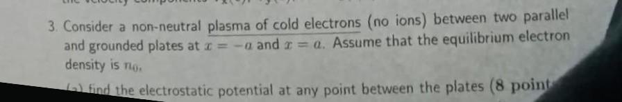 Solved 3. Consider a non-neutral plasma of cold electrons | Chegg.com