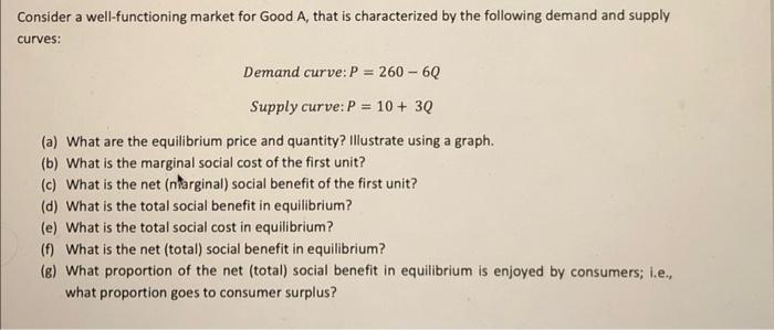 Solved Consider a well-functioning market for Good A, that | Chegg.com