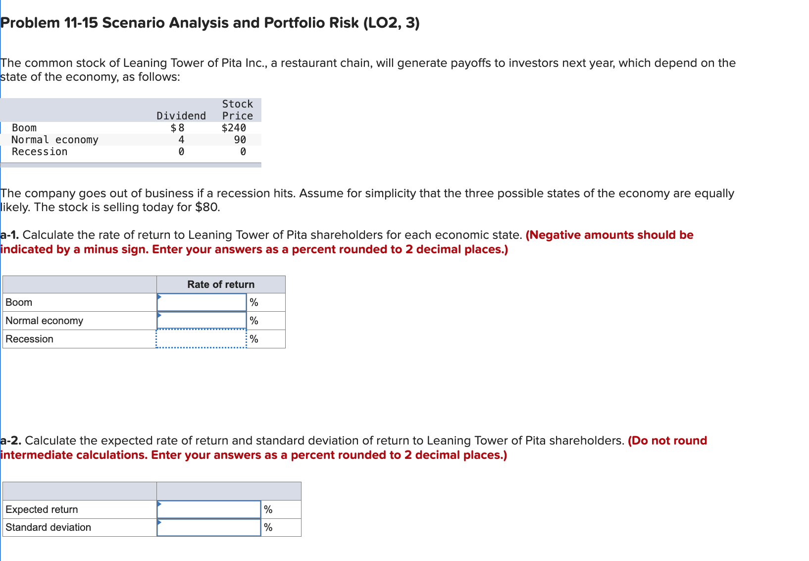 Solved Problem 11-15 ﻿Scenario Analysis and Portfolio Risk | Chegg.com
