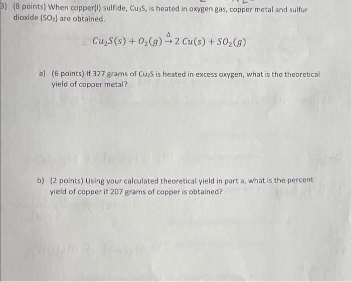 Solved (8 points) When copper(I) sulfide, Cu2 S, is heated | Chegg.com