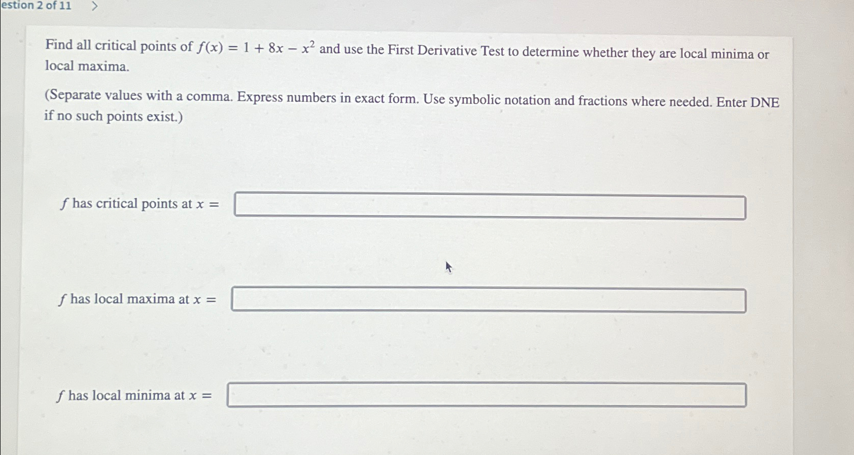 Solved estion 2 ﻿of 11Find all critical points of | Chegg.com