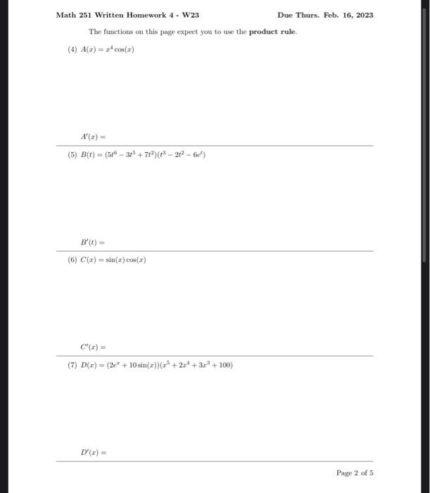 Solved Math 251 Written Homework 4 - W23 Due Thurs. Feb. 16, | Chegg.com