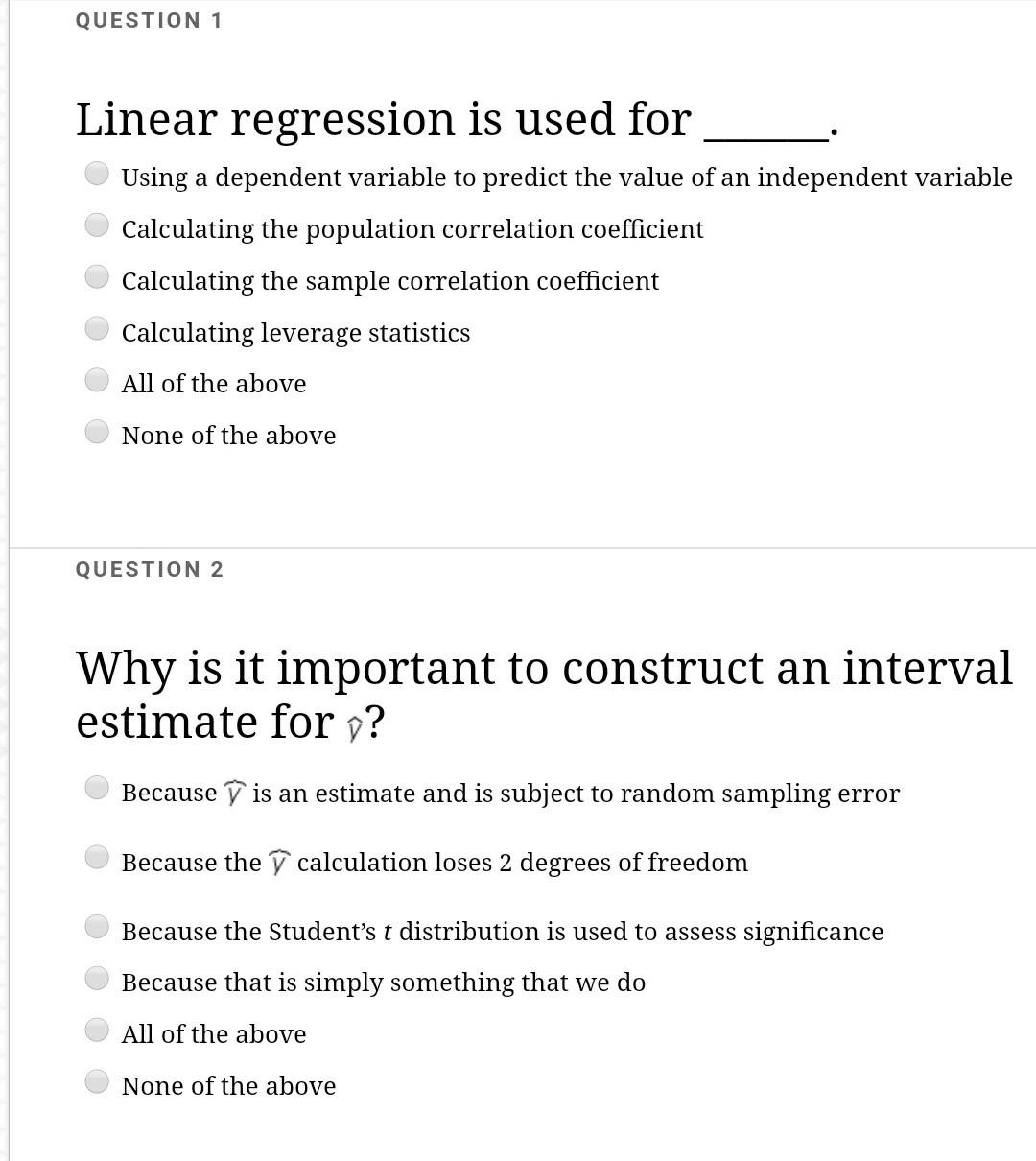 Solved QUESTION 1 Linear regression is used for Using a | Chegg.com