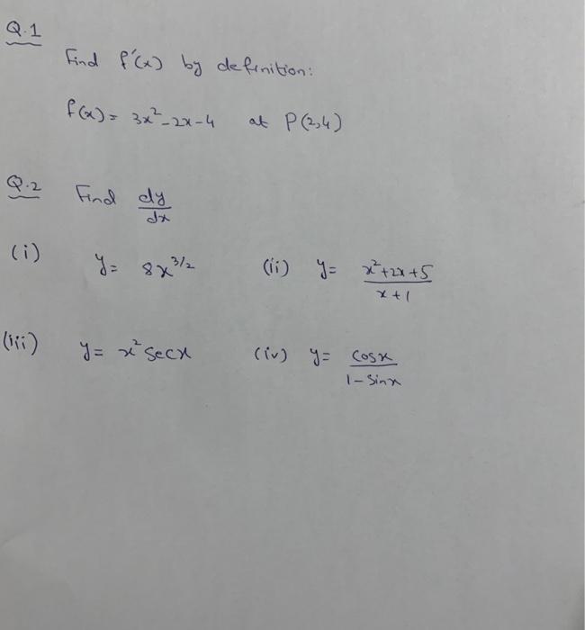 Solved Find f′(x) by definition: f(x)=3x2−2x−4 at P(2,4) | Chegg.com